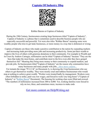 Captains Of Industry Essay | PDF