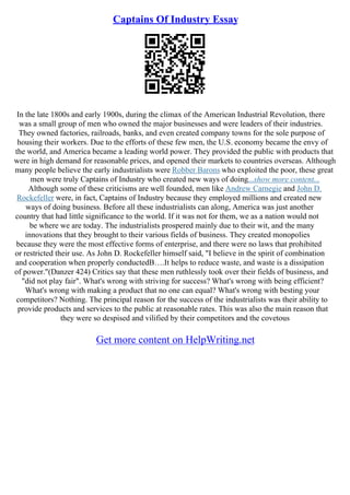Captains Of Industry Essay | PDF