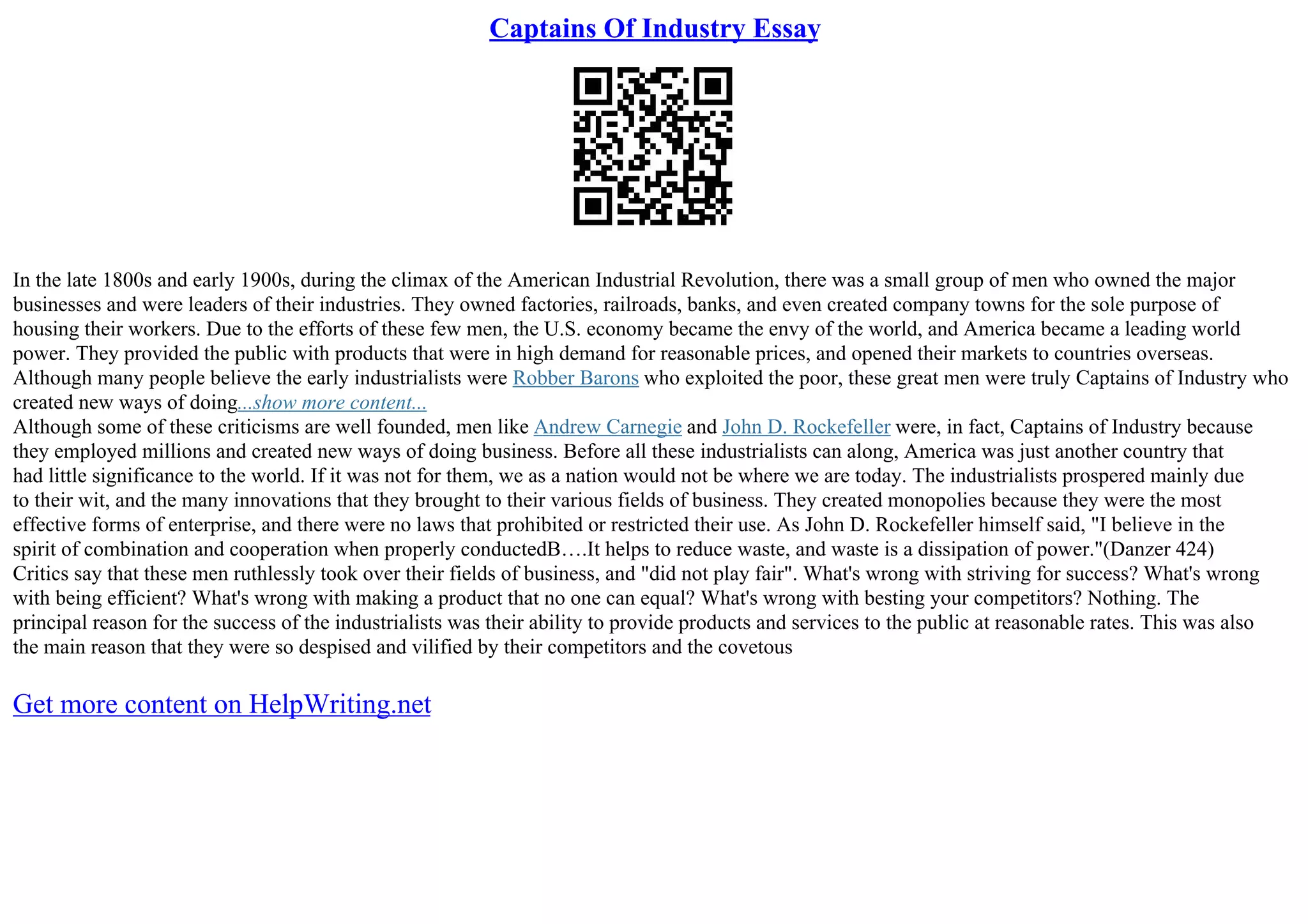 Captains Of Industry Essay | PDF | Large Business | Business