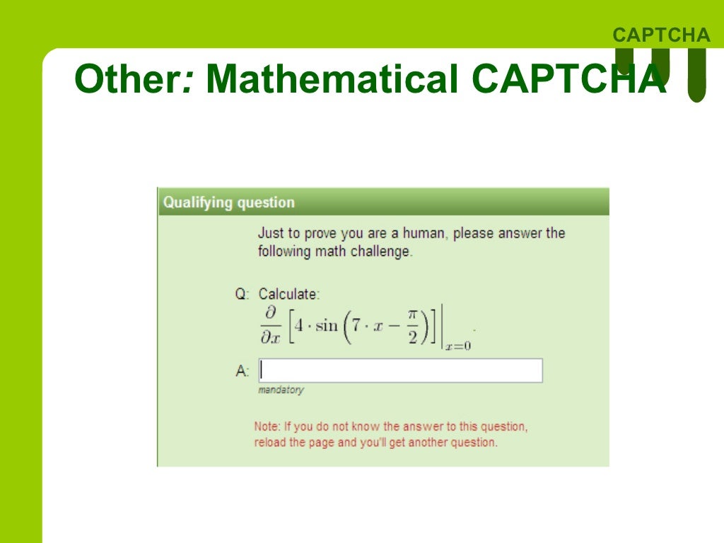 Other : Mathematical CAPTCHA Other : Mathematical CAPTCHA