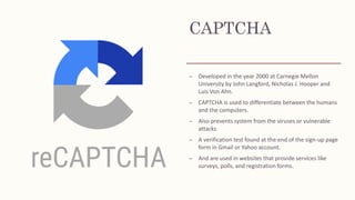 Gamification of Internet Security by Next Generation CAPTCHAs | PPT