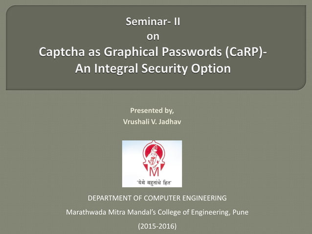 Captcha As Graphical Password Carp Ppt