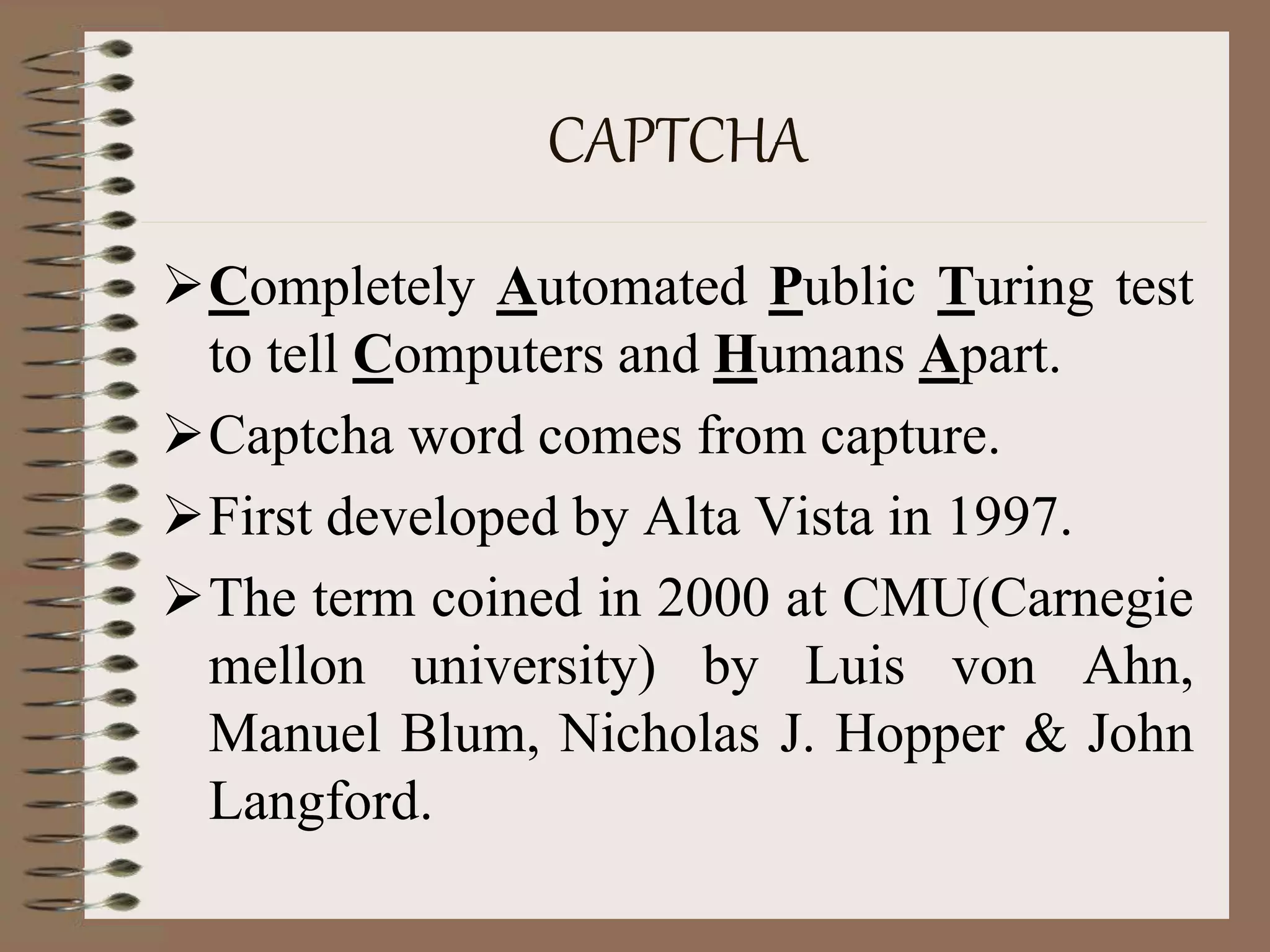 Captcha & its types | PPTX | Computing | Technology & Computing