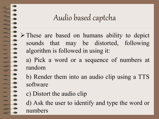 Captcha & its types | PPTX | Computing | Technology & Computing