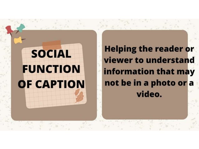 Definition, Social Function, Language Features, Types of Caption | PPT