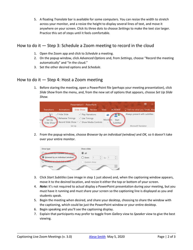 Captioning Zoom meetings using the PowerPoint subtitles feature for Windows and Mac | PDF ...