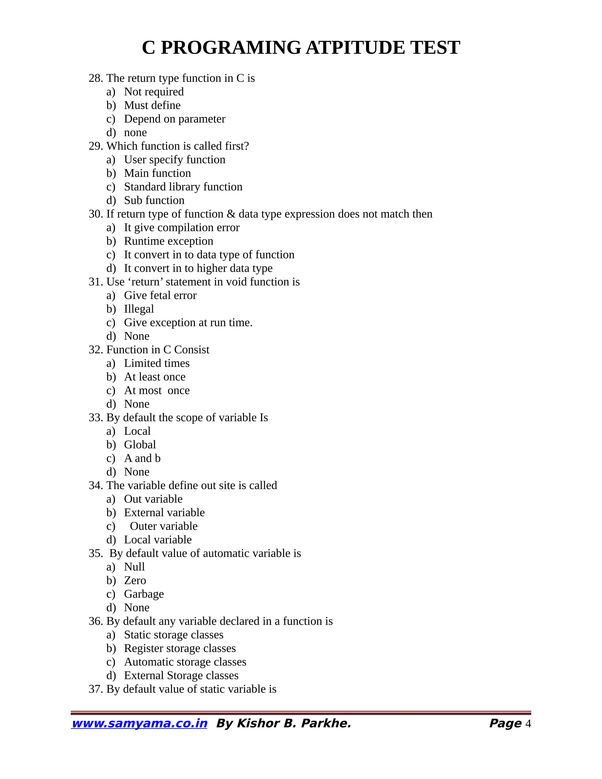 C aptitude 1st jan 2012 | PDF