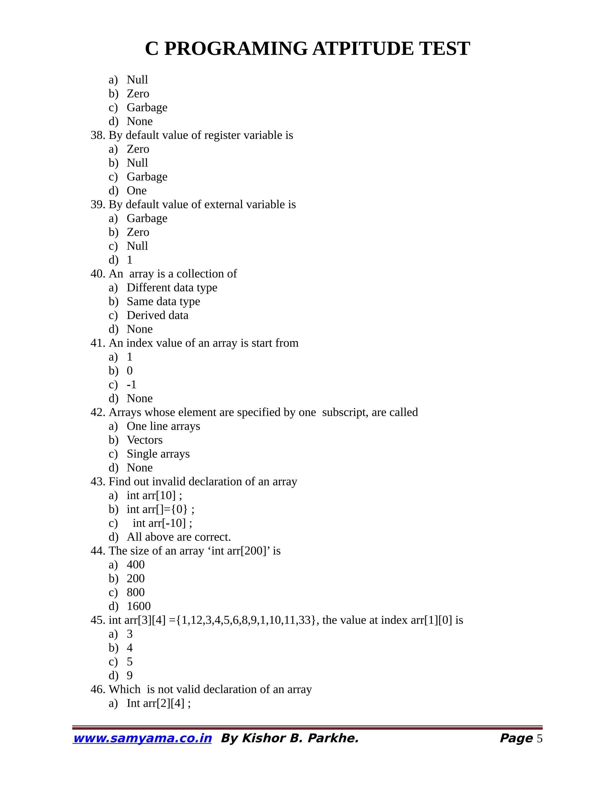 C aptitude 1st jan 2012 | PDF