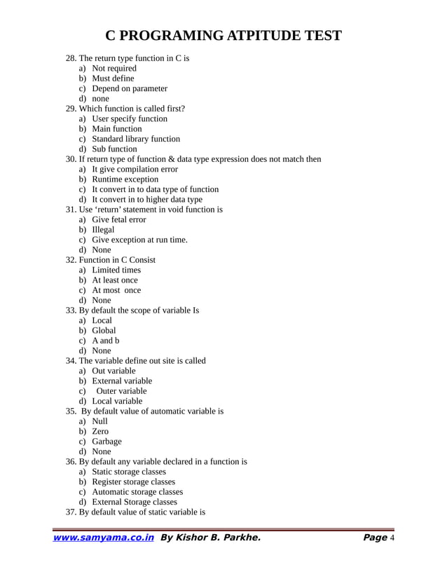 C aptitude 1st jan 2012 | PDF