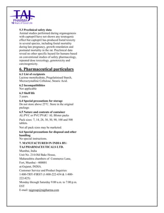 Captopril Tablets SmPC Taj Pharmaceuticals | PDF