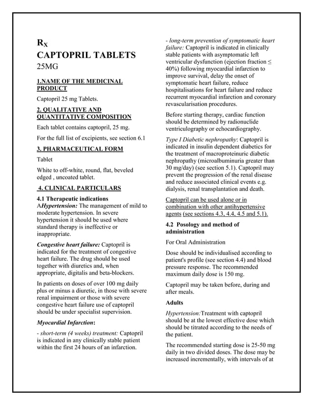 Captopril 25 mg tablets smpc taj pharmaceuticals | PDF