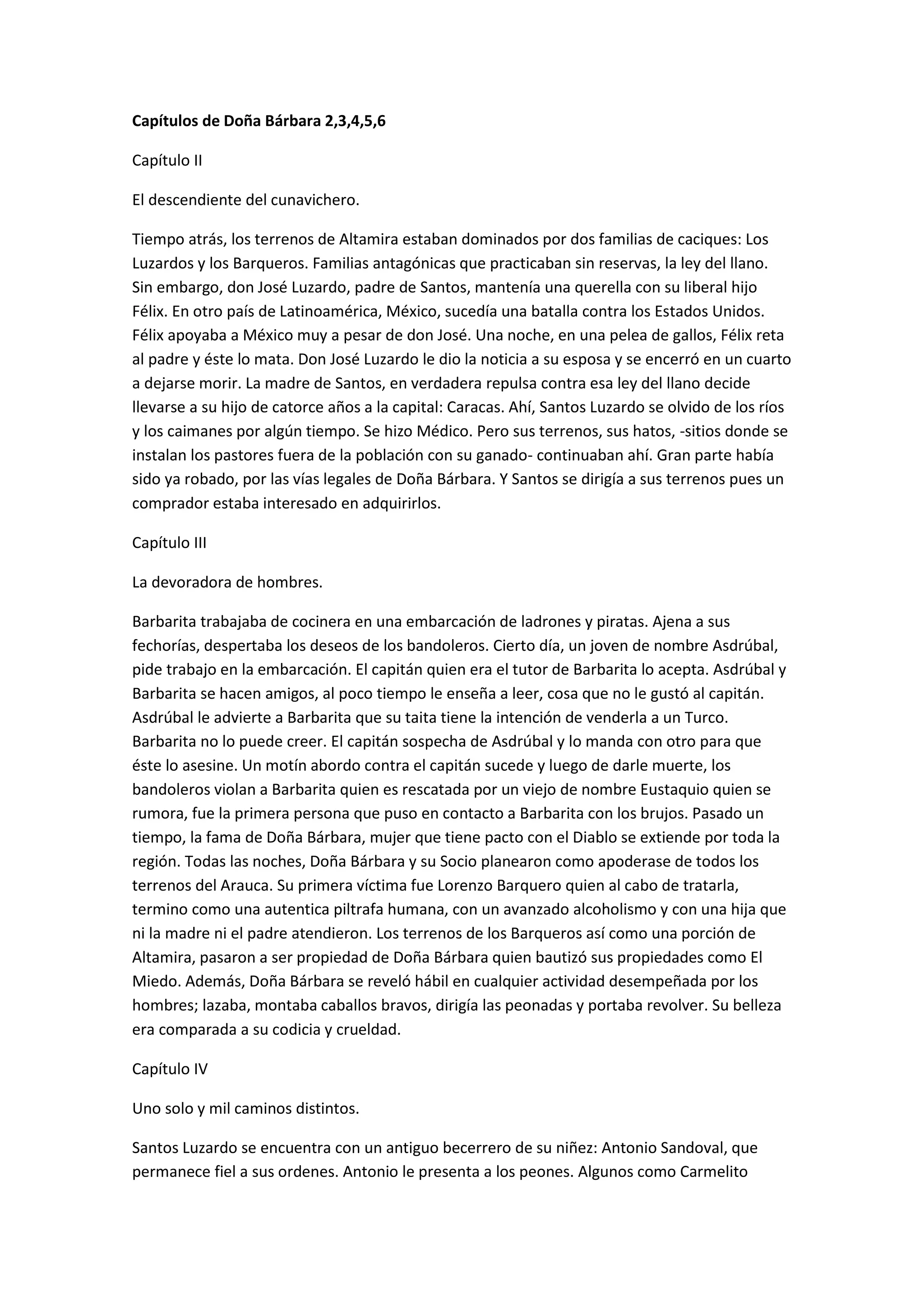 Capítulos de doña bárbara 2 3 4 5 6 | DOCX