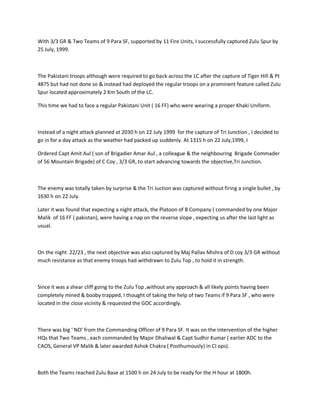 KARGIL INDIA PAKISTAN BATTLE Capture of zulu spur | PDF