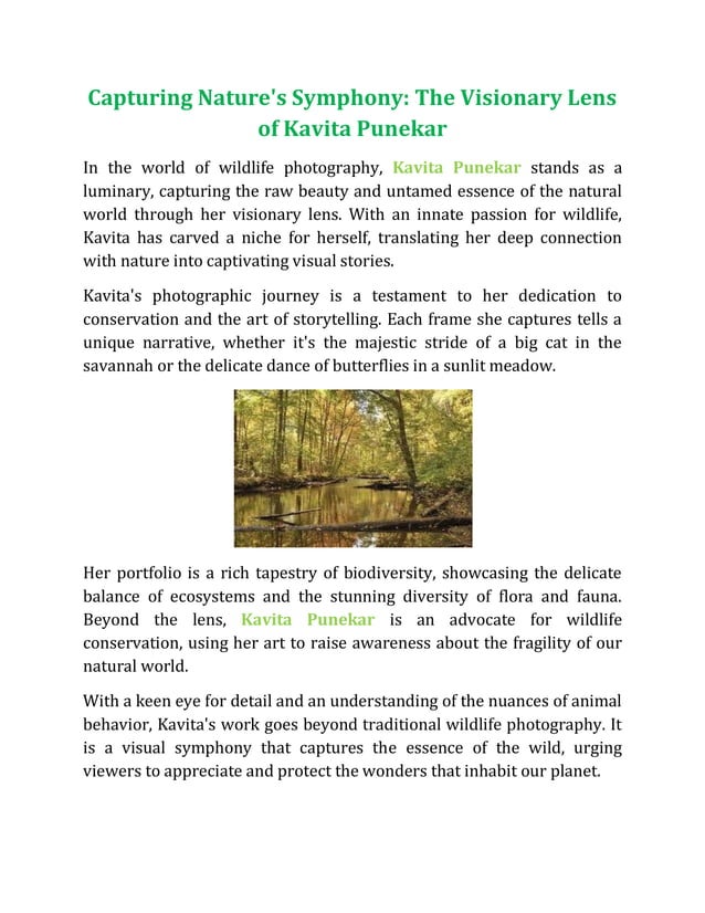 Capturing Nature's Symphony: The Visionary Lens of Kavita Punekar | PDF