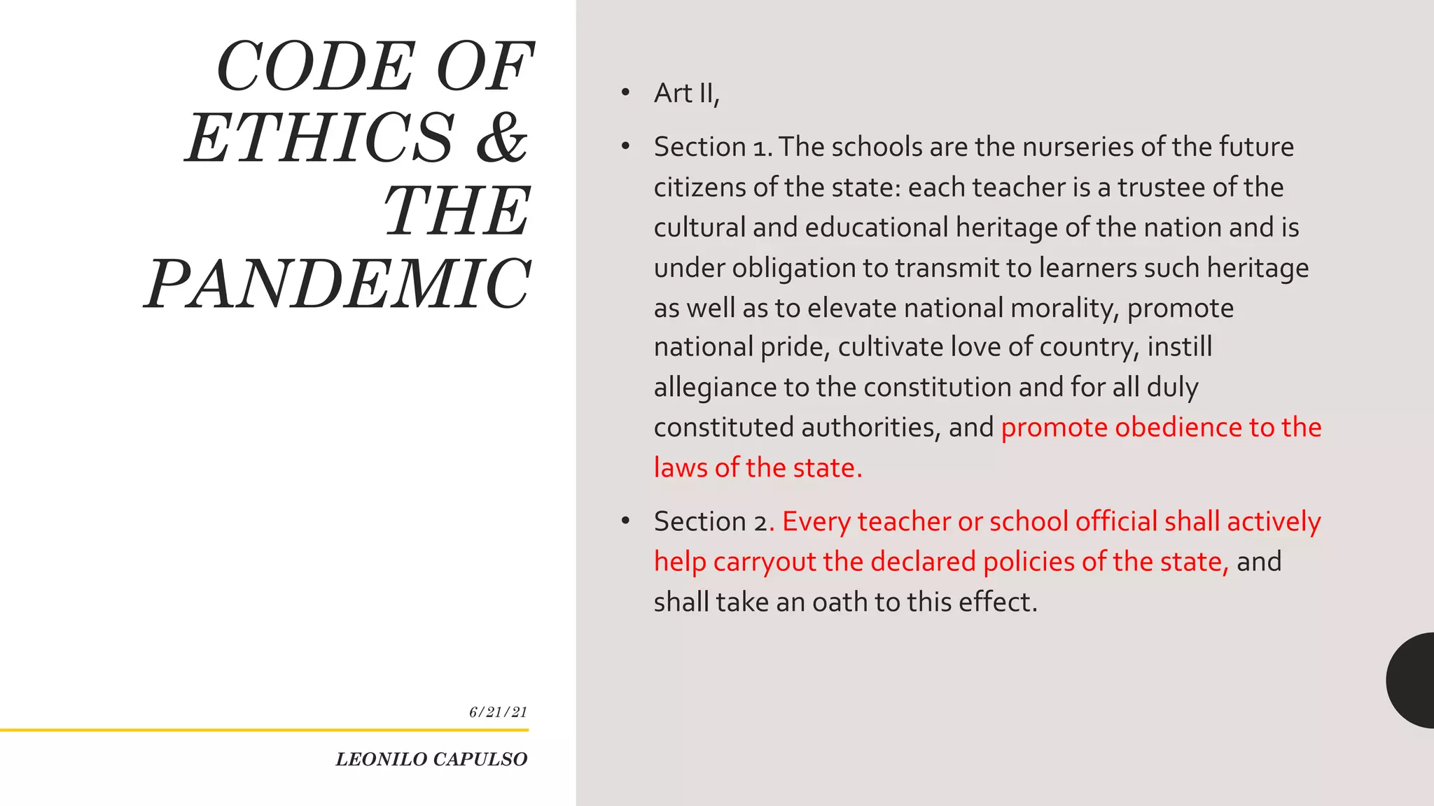 Capulso The Code of Ethics for Professional Teachers | PDF