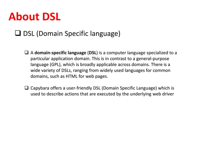 Capybara and cucumber with DSL using ruby | PPT