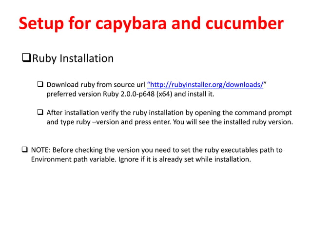 Capybara and cucumber with DSL using ruby | PPT