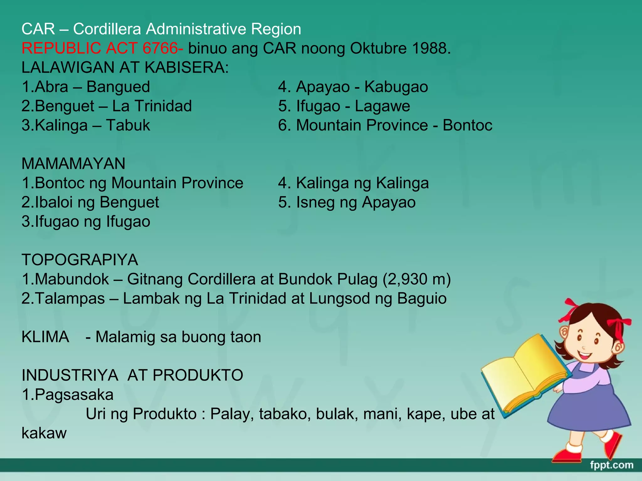 Cordillera Administrative Region (CAR) | PPT