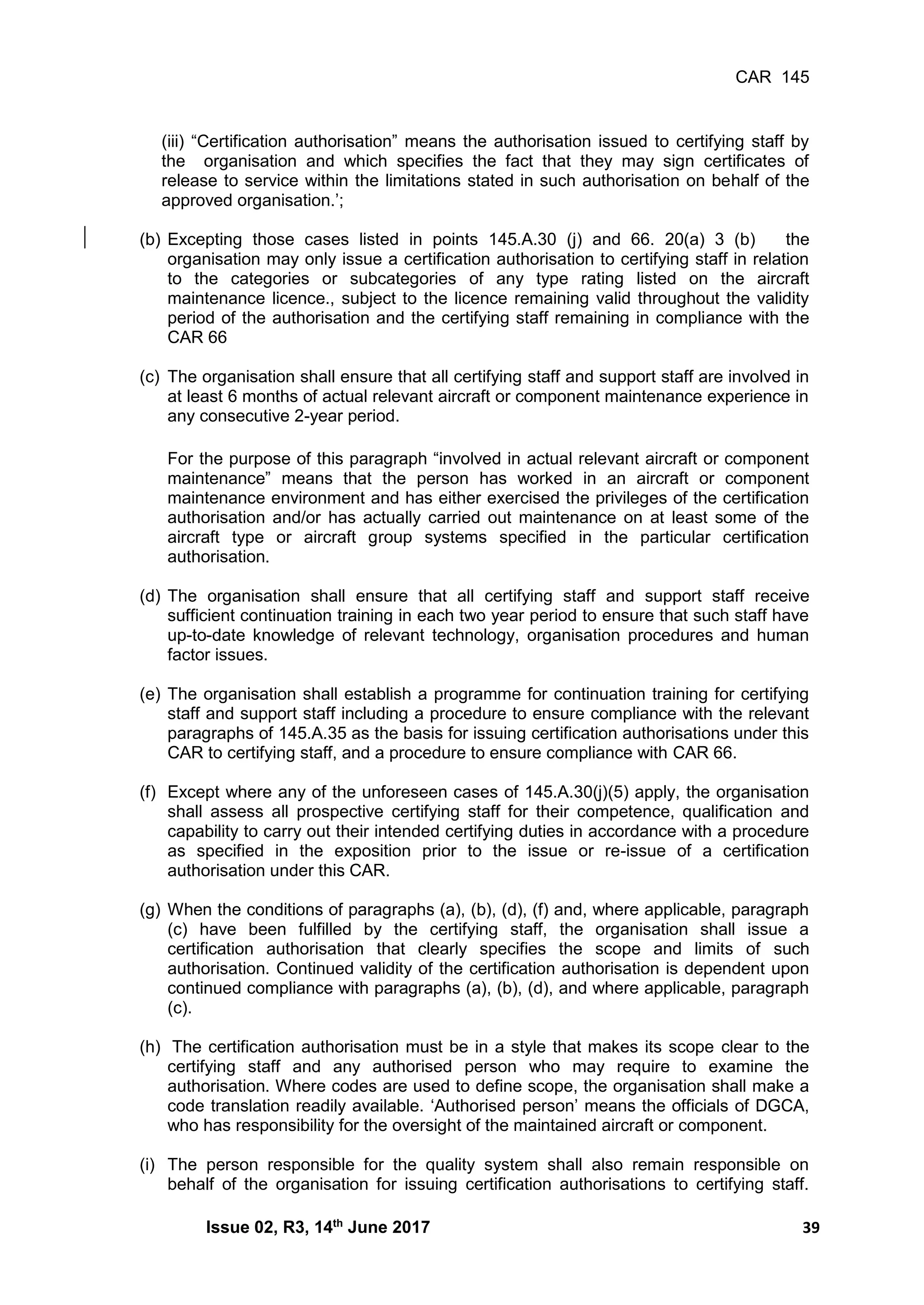 Car 145 issue 2, rev. 3 170614 | PDF