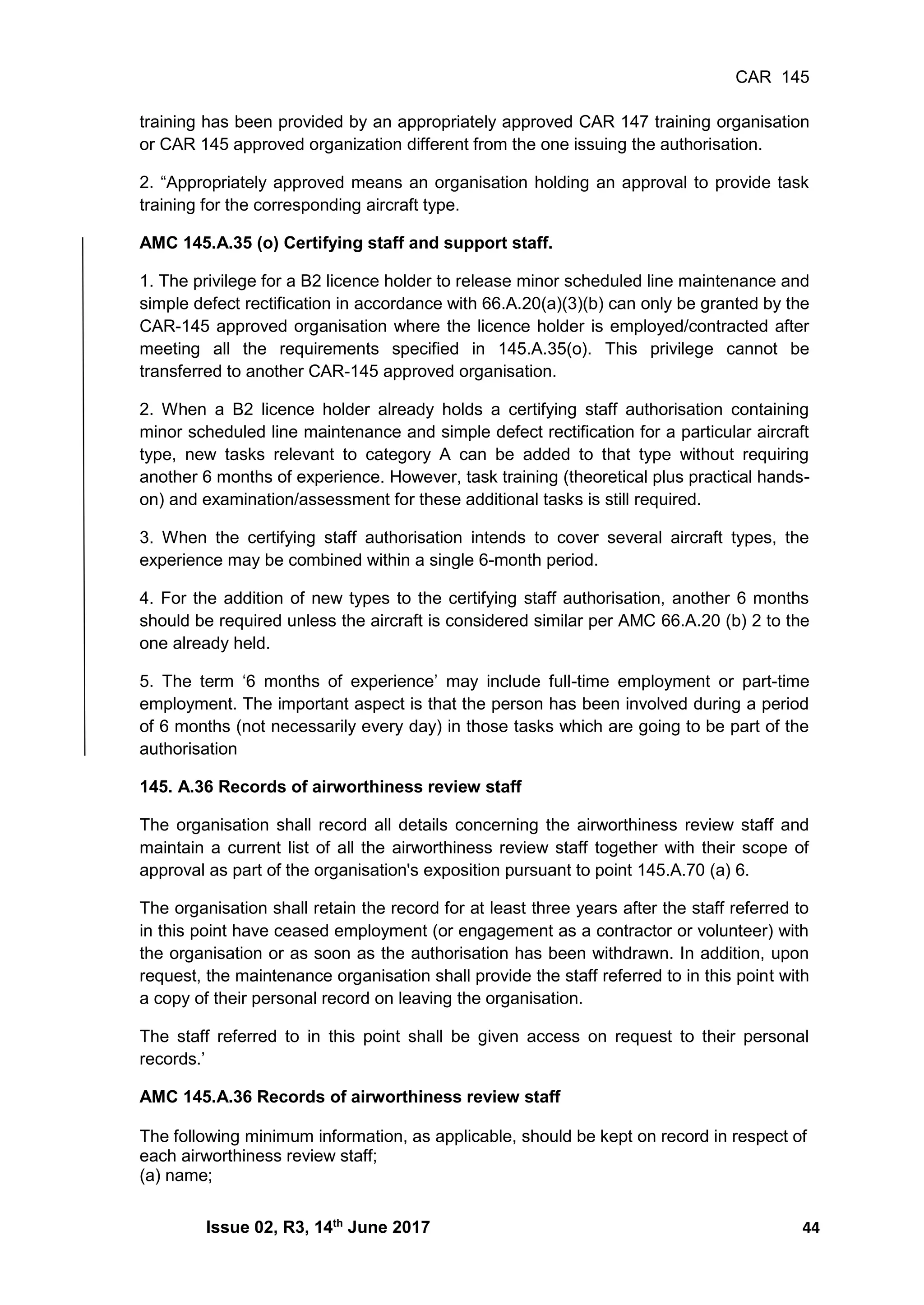 Car 145 issue 2, rev. 3 170614 | PDF