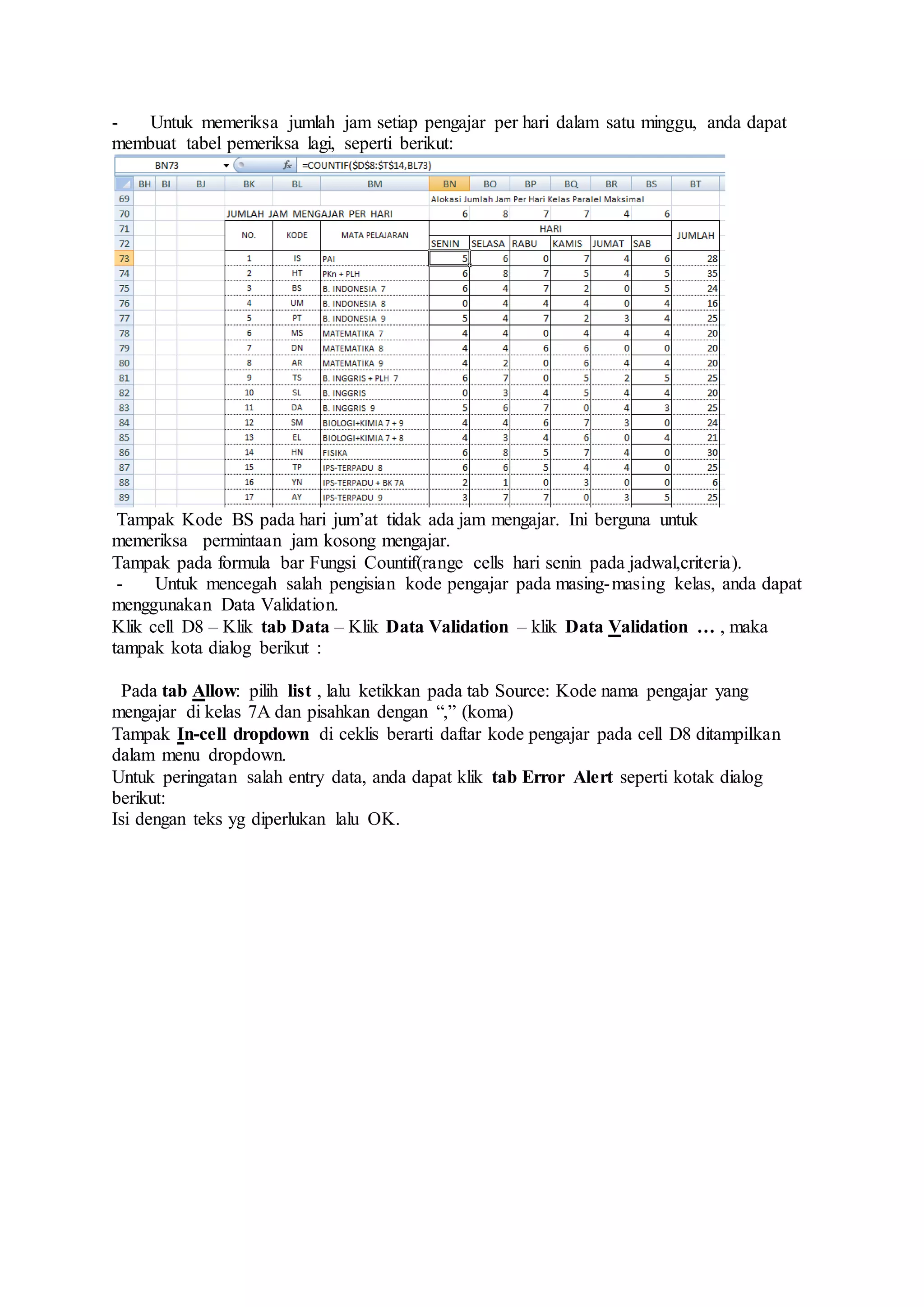 Cara buat jadwal pelajaran | DOCX