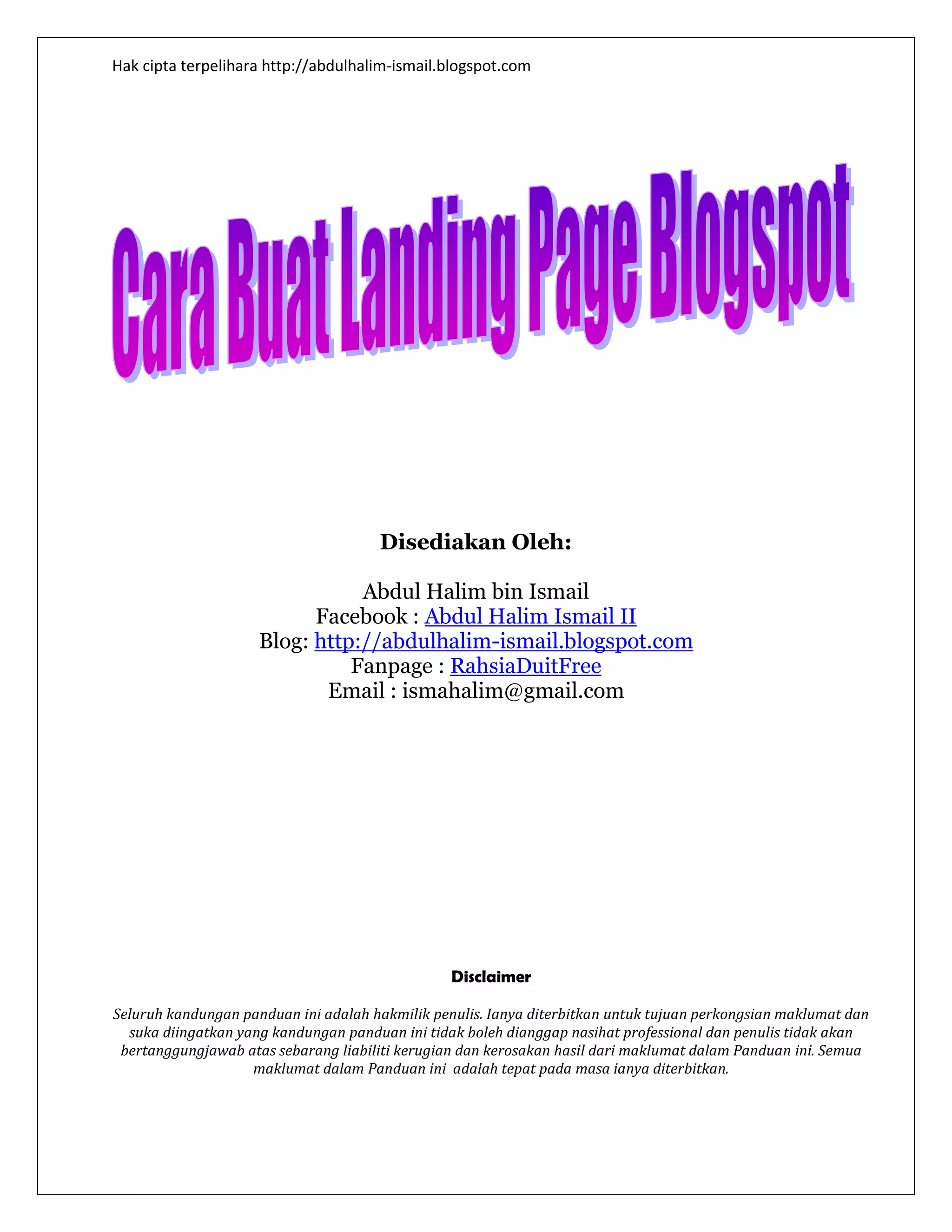 Cara buat landing page blogspot | PDF