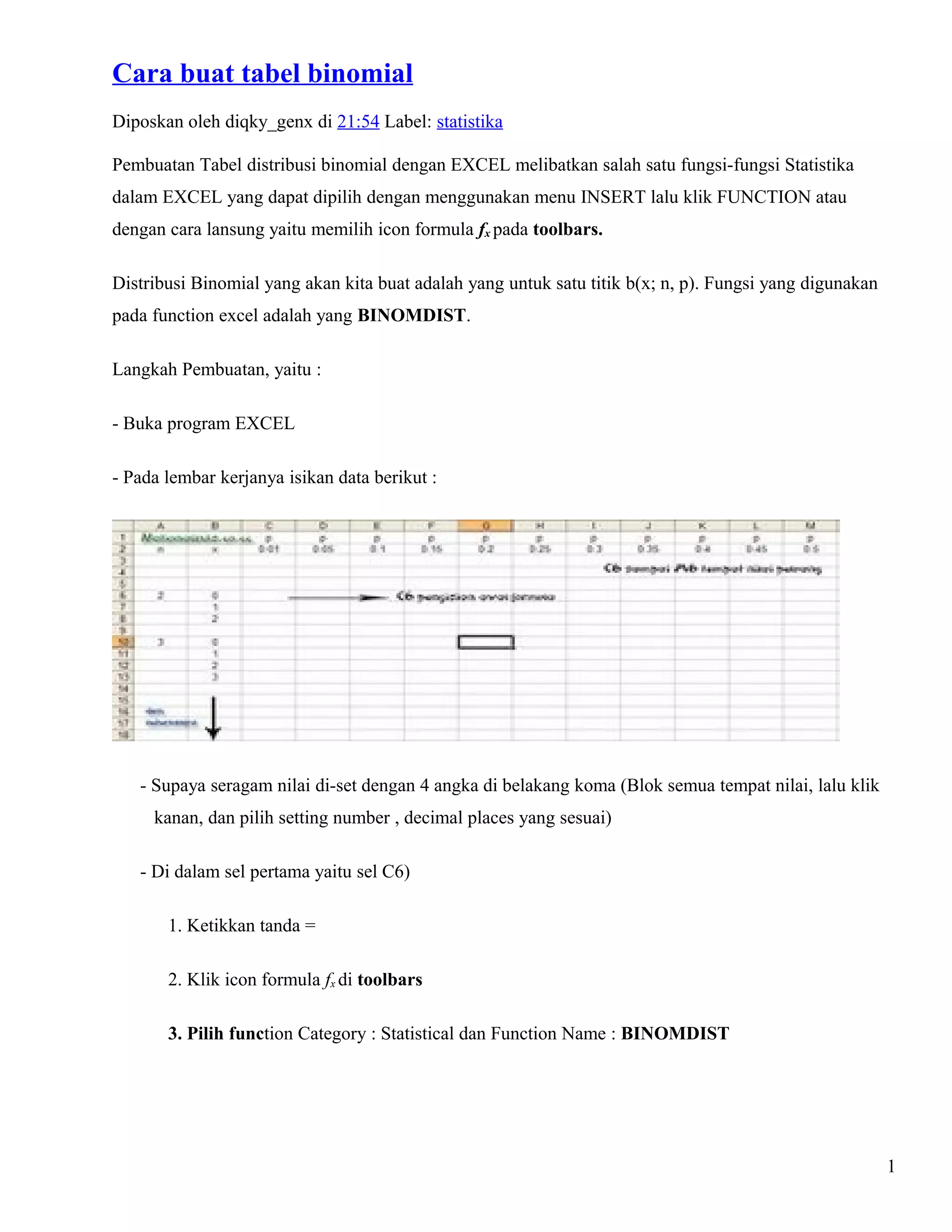 Cara buat tabel binomial | DOC