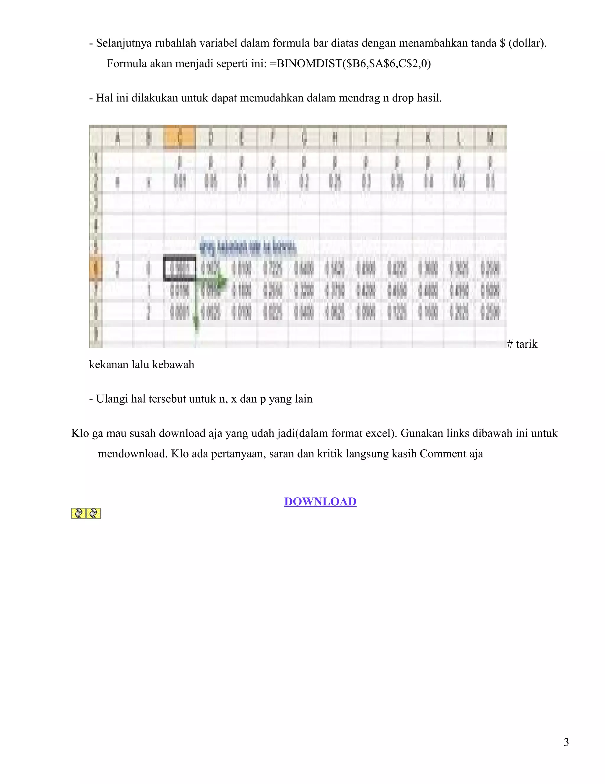 Cara buat tabel binomial | DOC