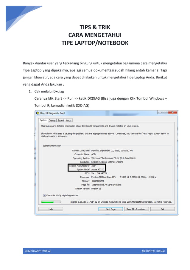 Cara cek tipe laptop | PDF