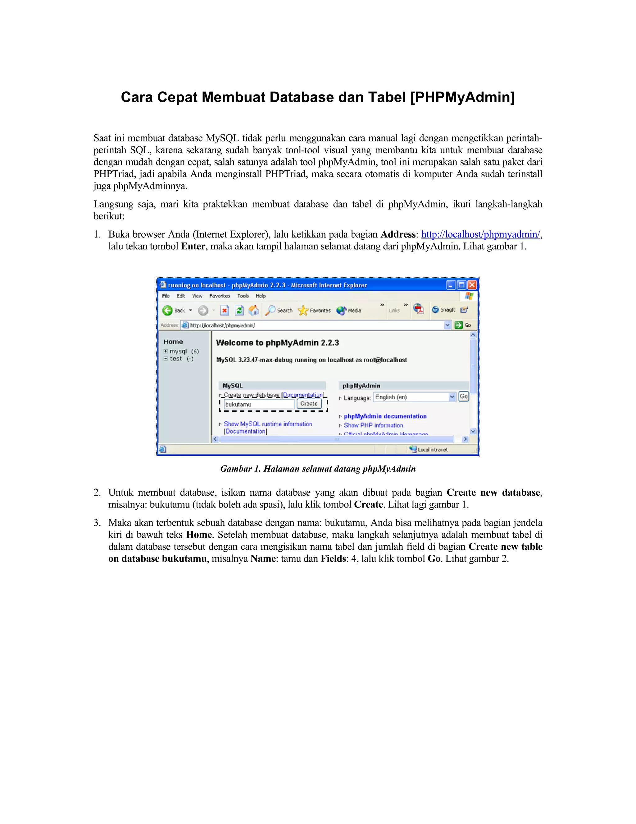 Cara cepat membuat database dan tabel | PDF