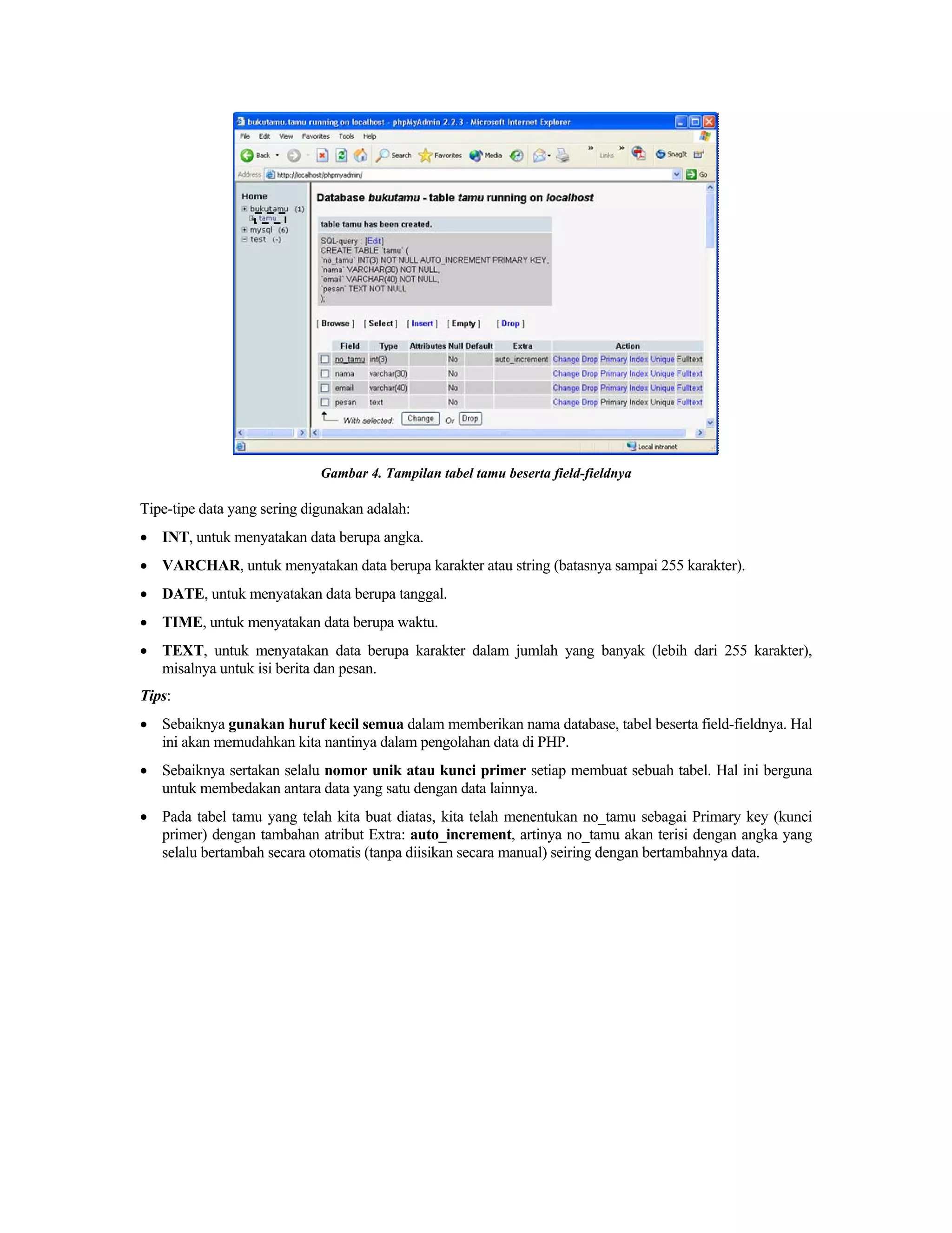 Cara cepat membuat database dan tabel | PDF