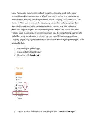 Cara cepat membuat search engine di blogger | PDF