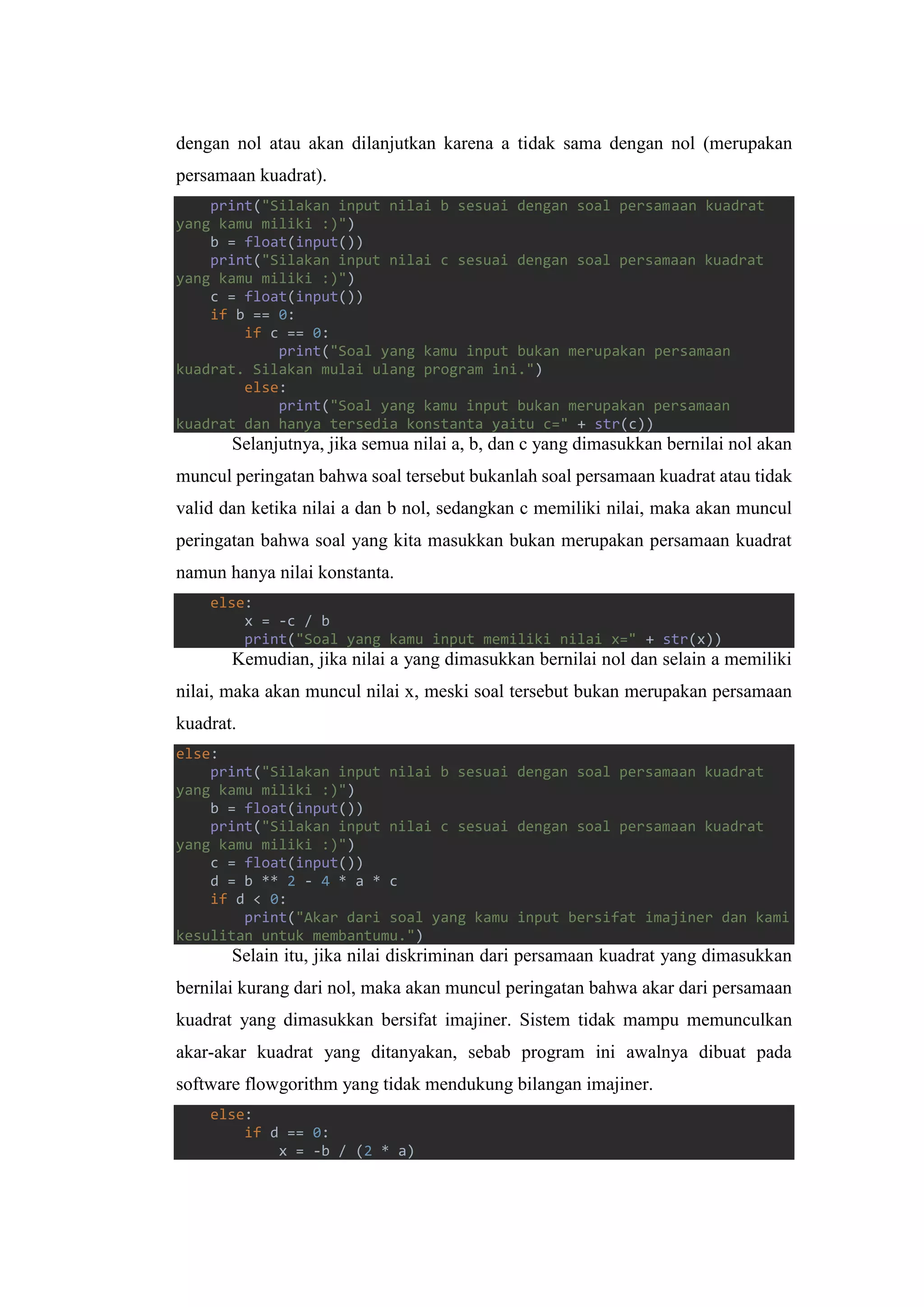 Algoritma Cara Cepat Mencari Akar-akar Persamaan Kuadrat | Flowchart Matematika | PDF