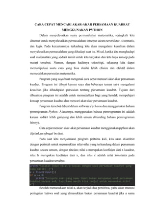 Algoritma Cara Cepat Mencari Akar-akar Persamaan Kuadrat | Flowchart ...