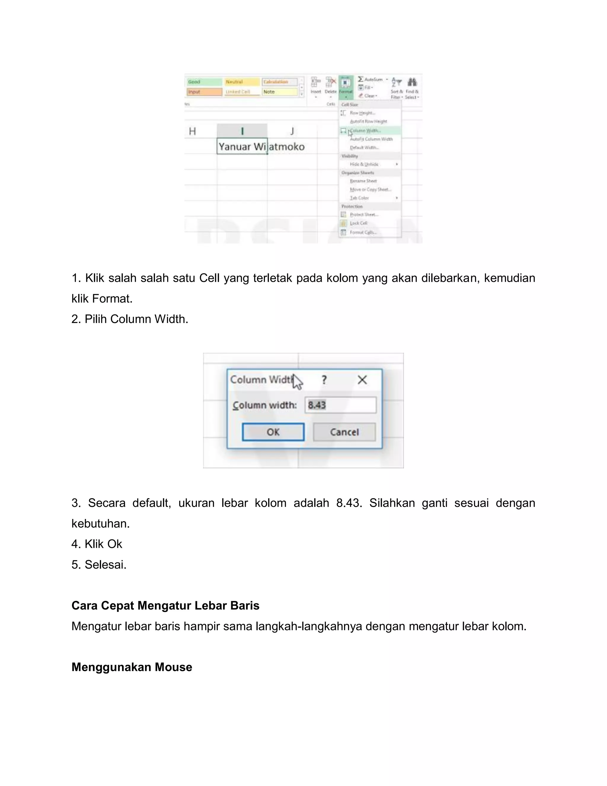 Cara cepat mengatur lebar kolom dan baris excel | PDF