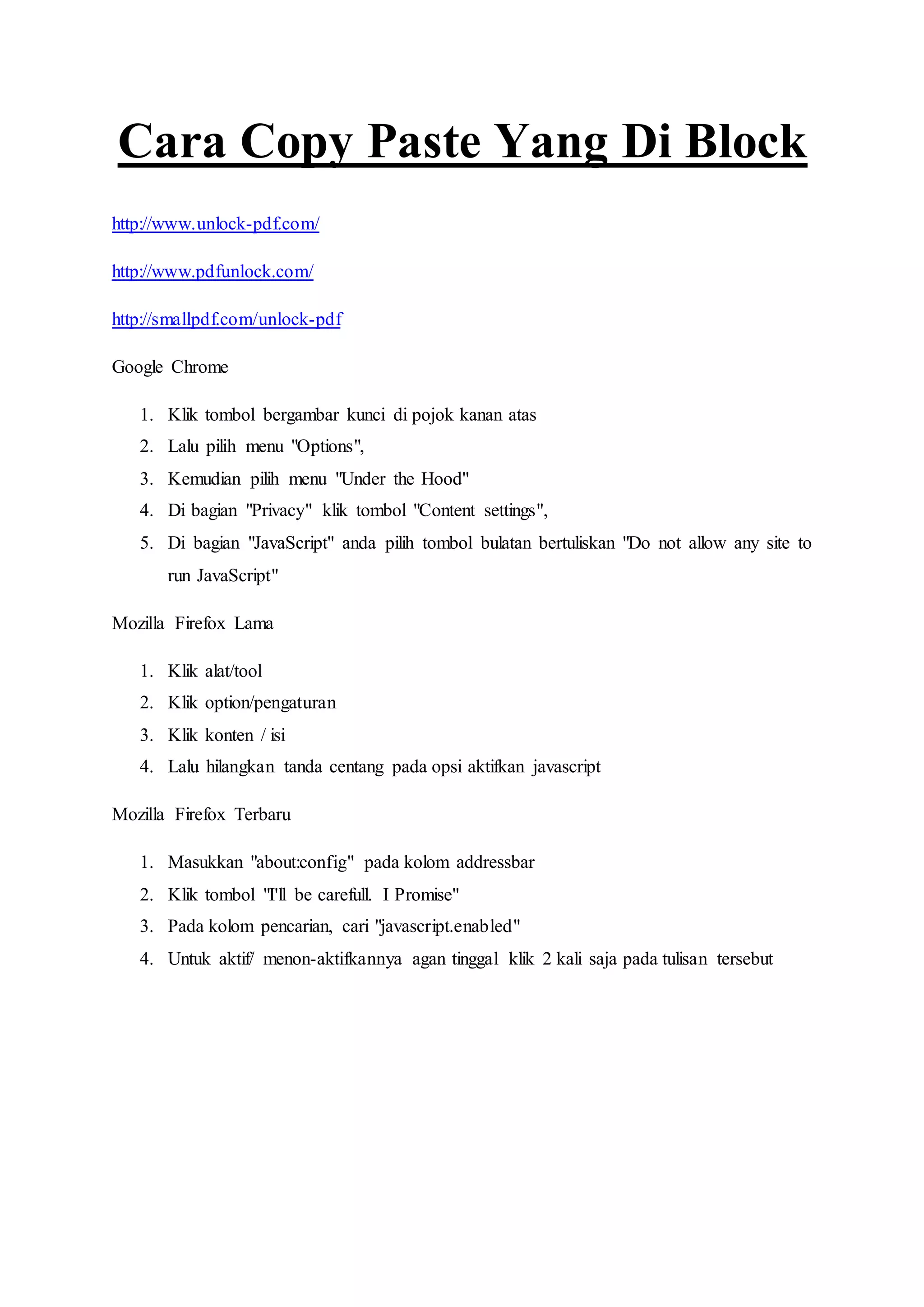 Cara copy paste yang di block | DOC