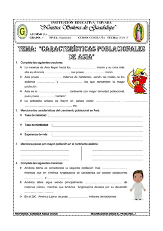 Características poblacionales de asia | PDF