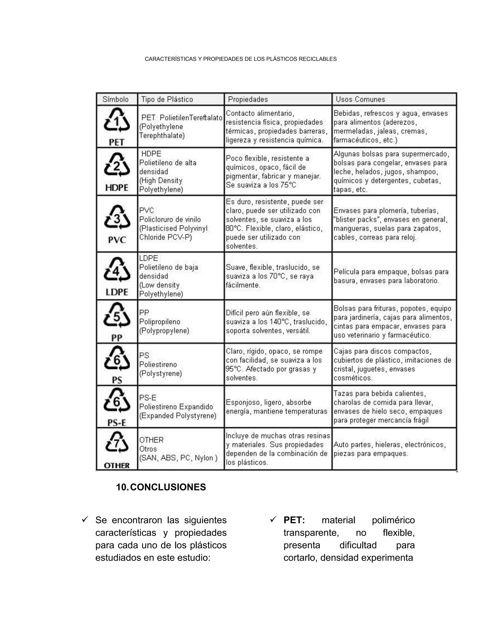 Características y propiedades de los plásticos reciclables | PDF