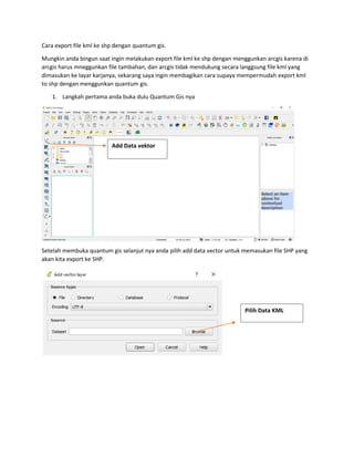 Cara export file kml ke shp dengan quantum gis | PDF