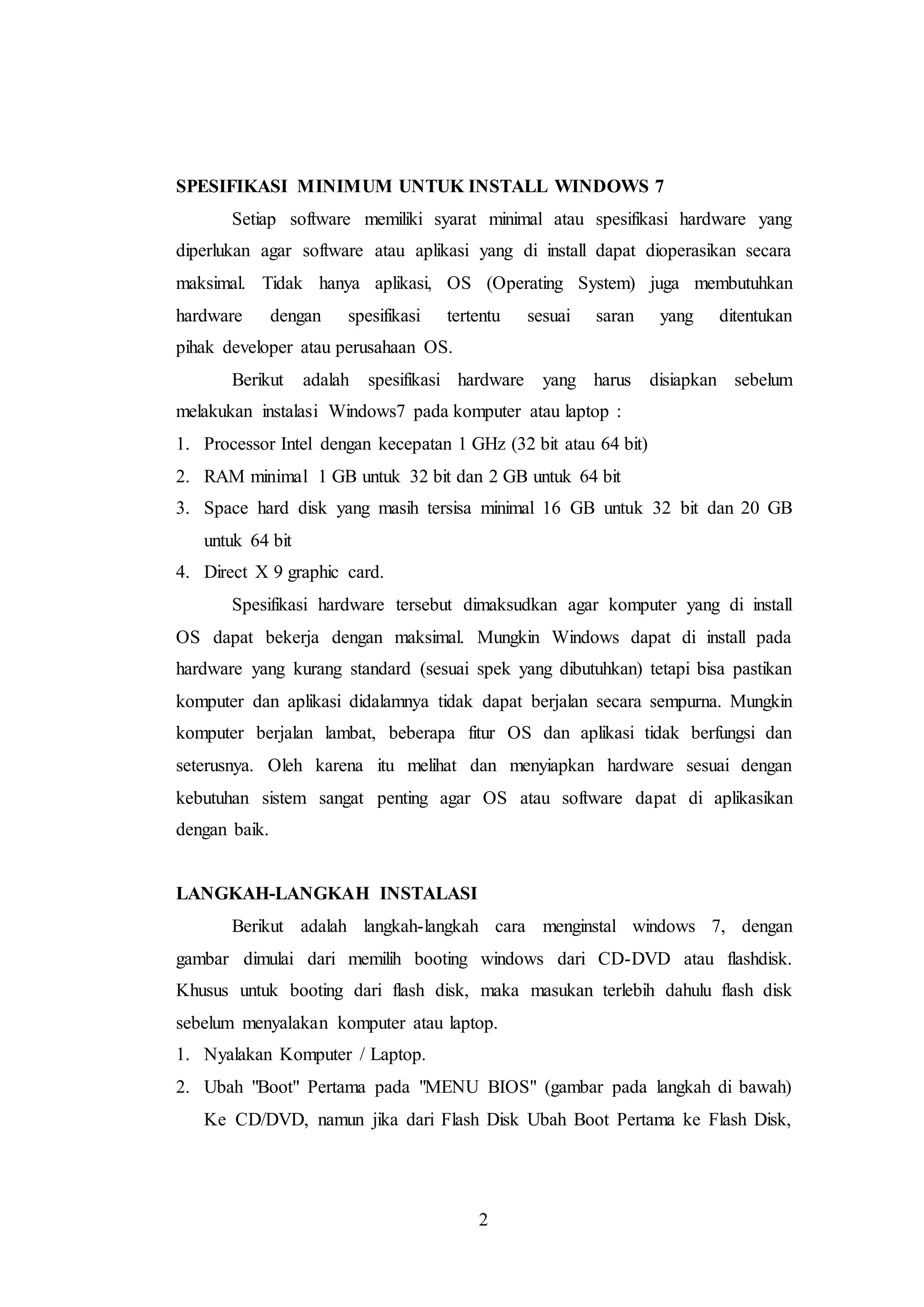 Cara instalansi windows7 | DOCX