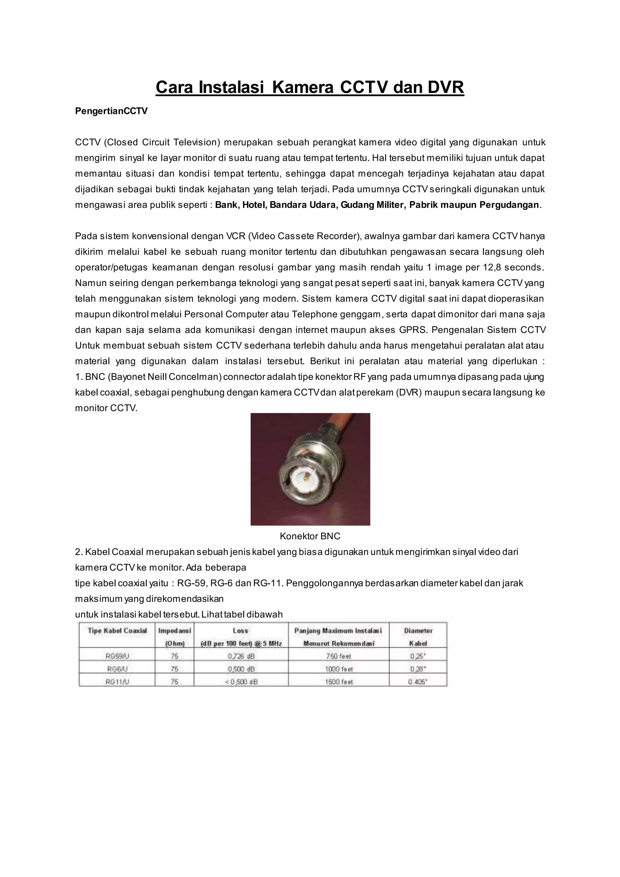 Instalasi kamera cctv dan dvr | DOCX