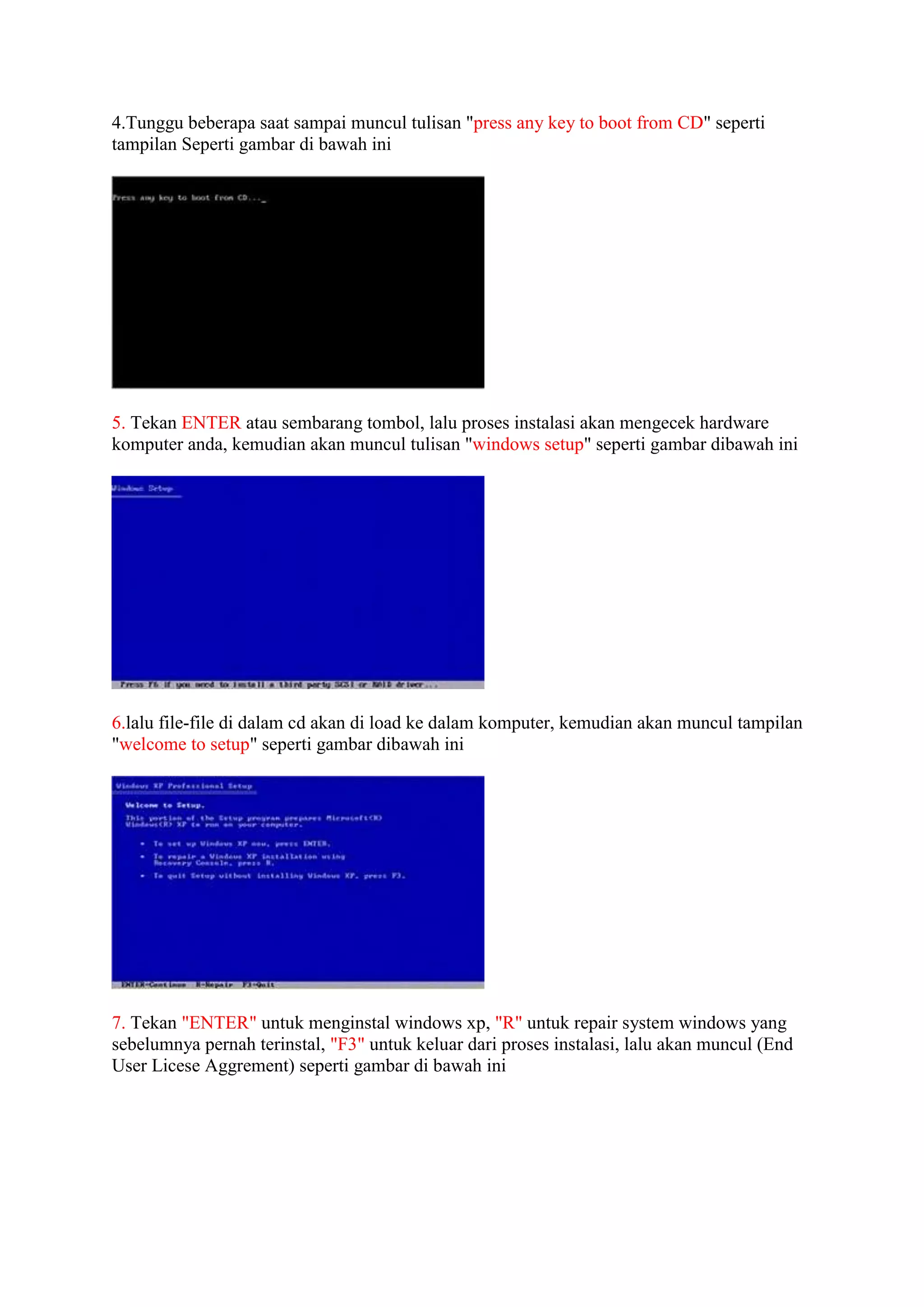 Cara instalasi windows xp | DOCX