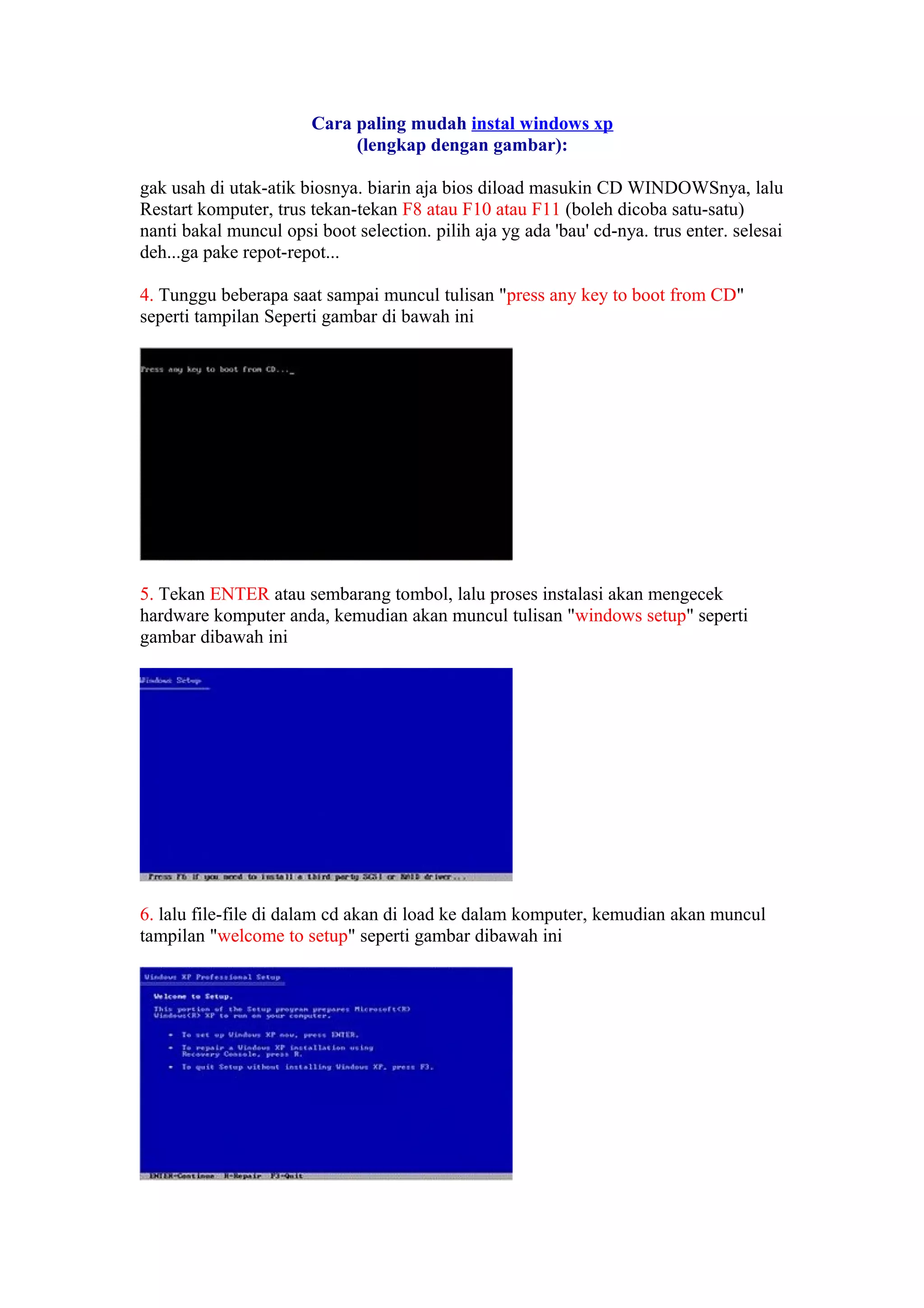 Cara instalasi windows xp | DOC