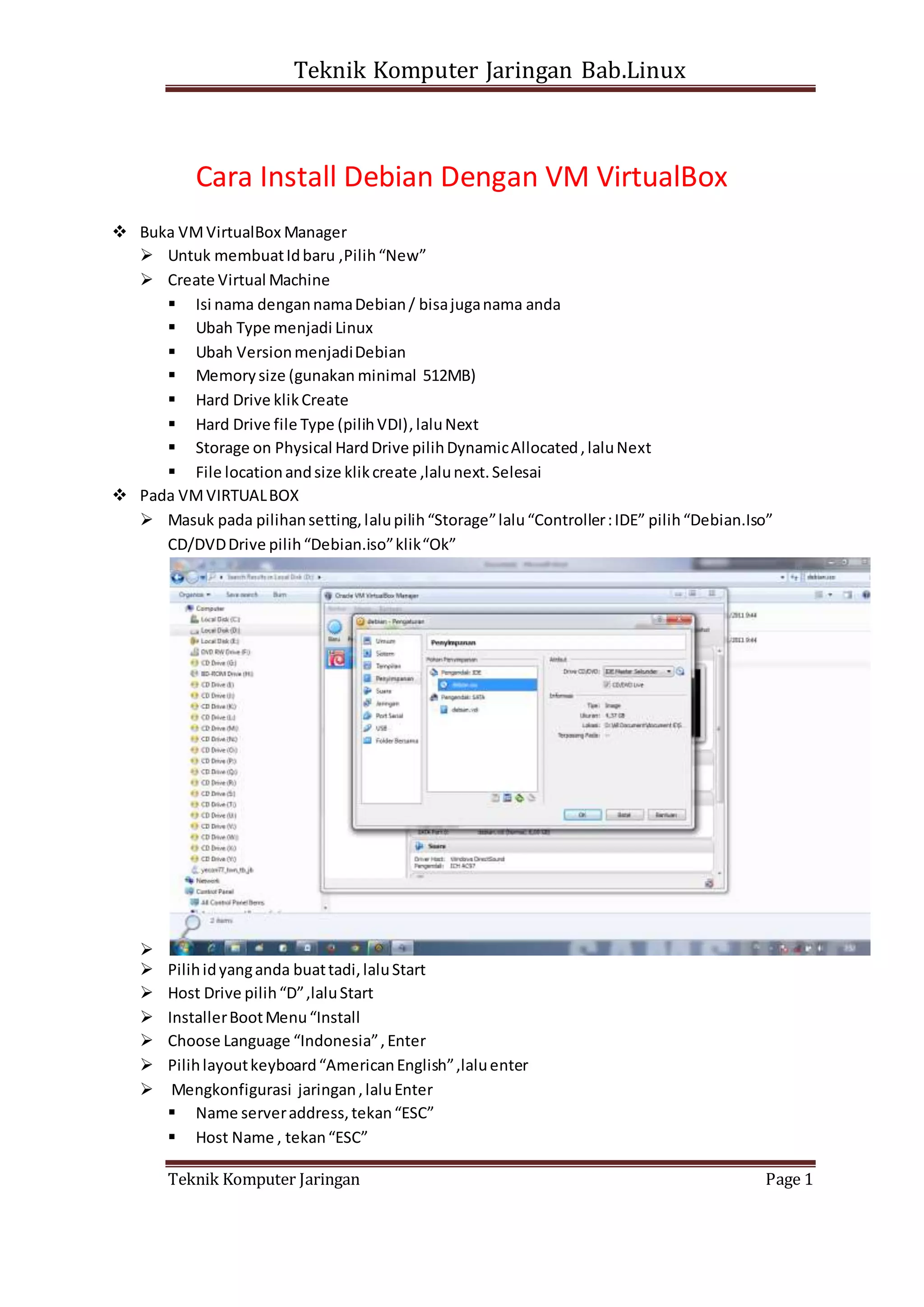 Cara install debian dengan vm virtual box | DOCX