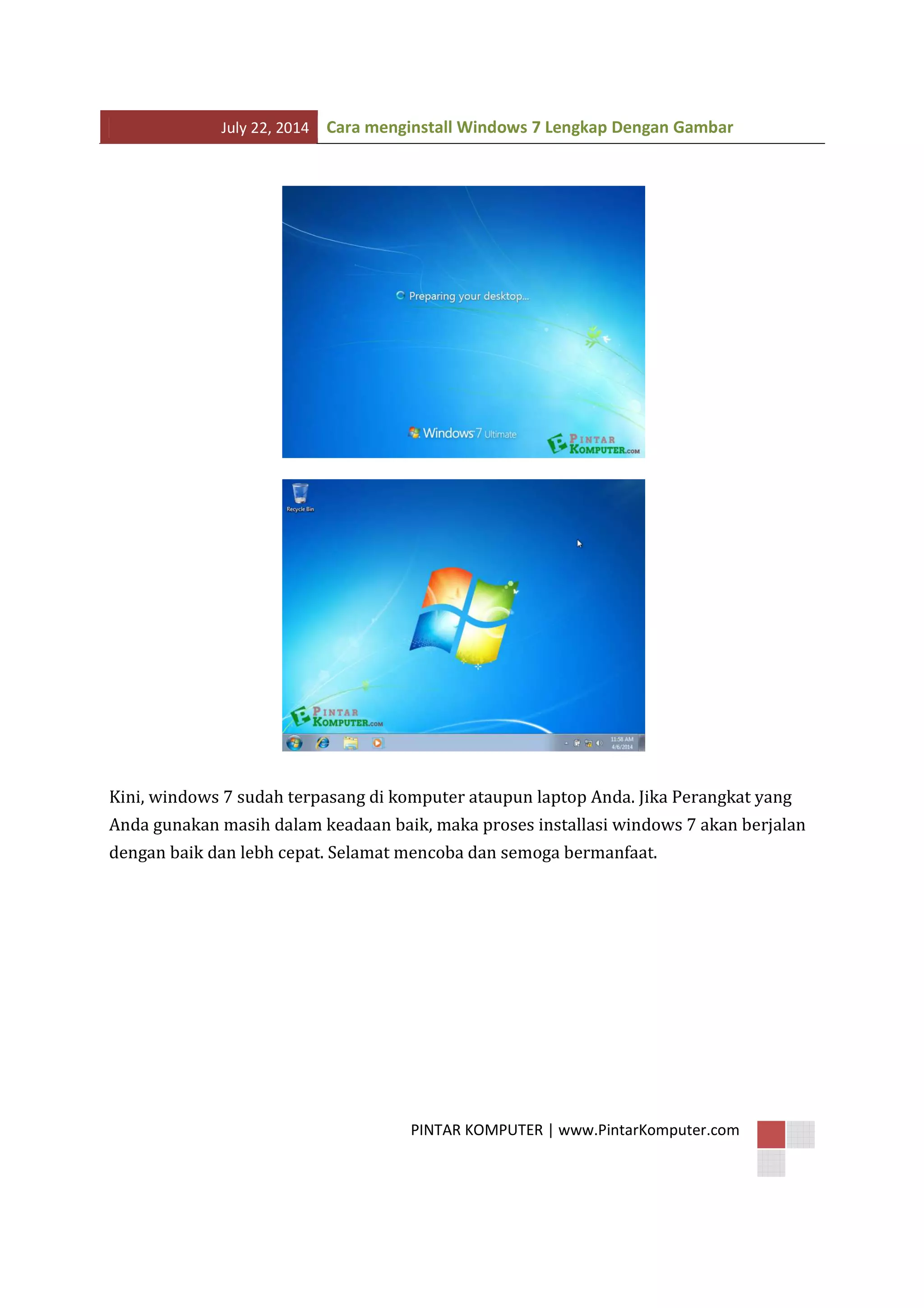 Cara install windows 7 lengkap dengan gambar | PDF