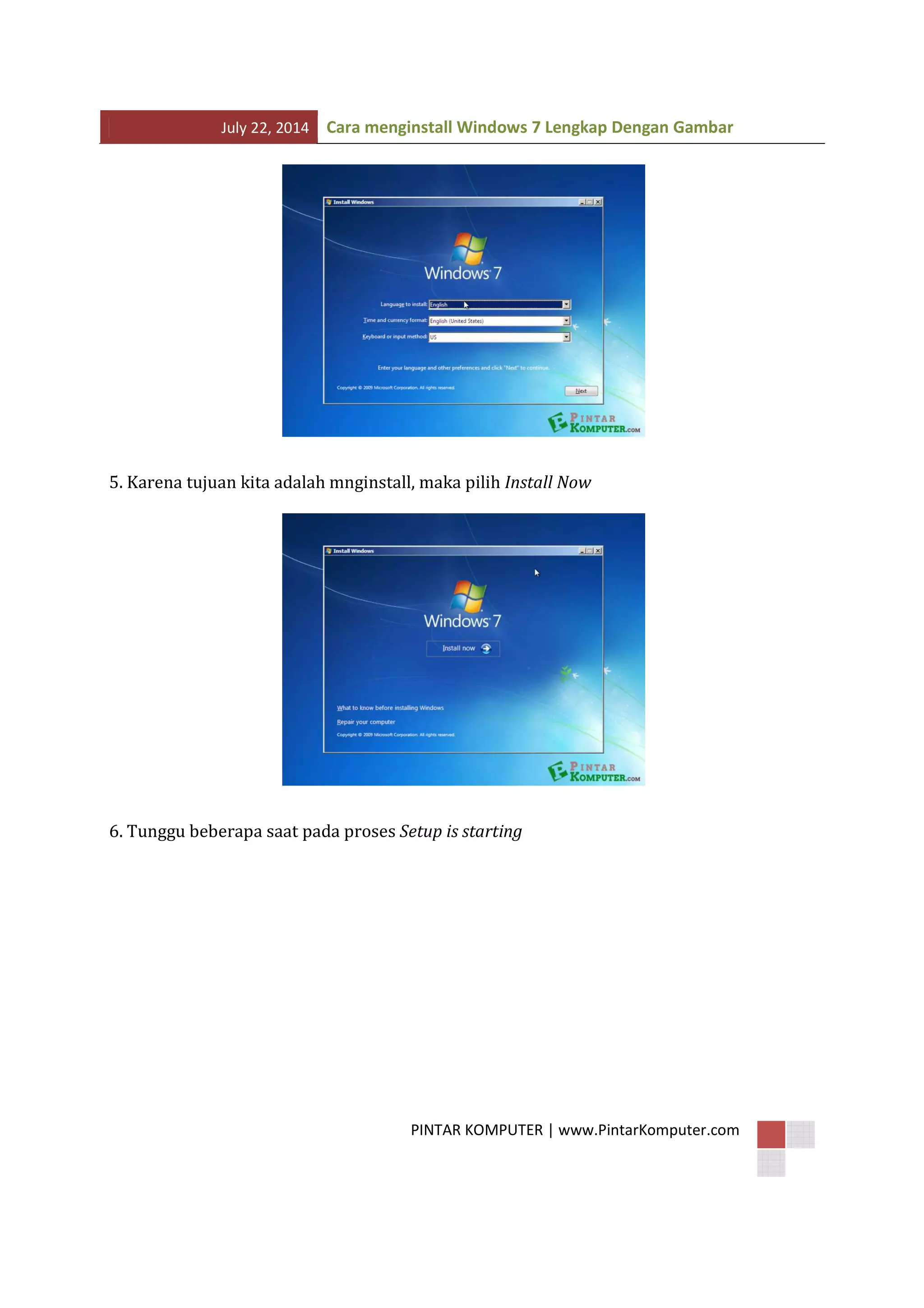 Cara install windows 7 lengkap dengan gambar | PDF