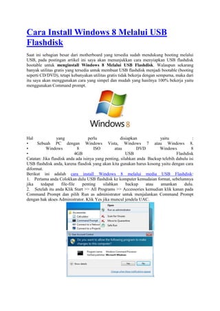 Cara install windows 8 melalui usb flashdisk | DOCX