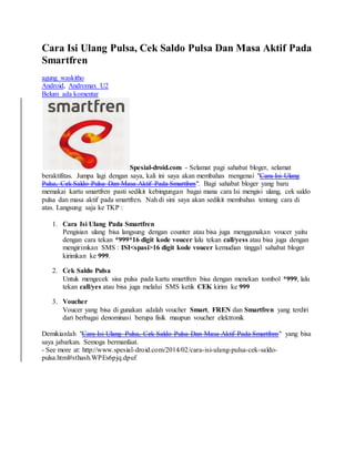 Cara isi ulang pulsa smartfren dan daftar paket internet | DOCX