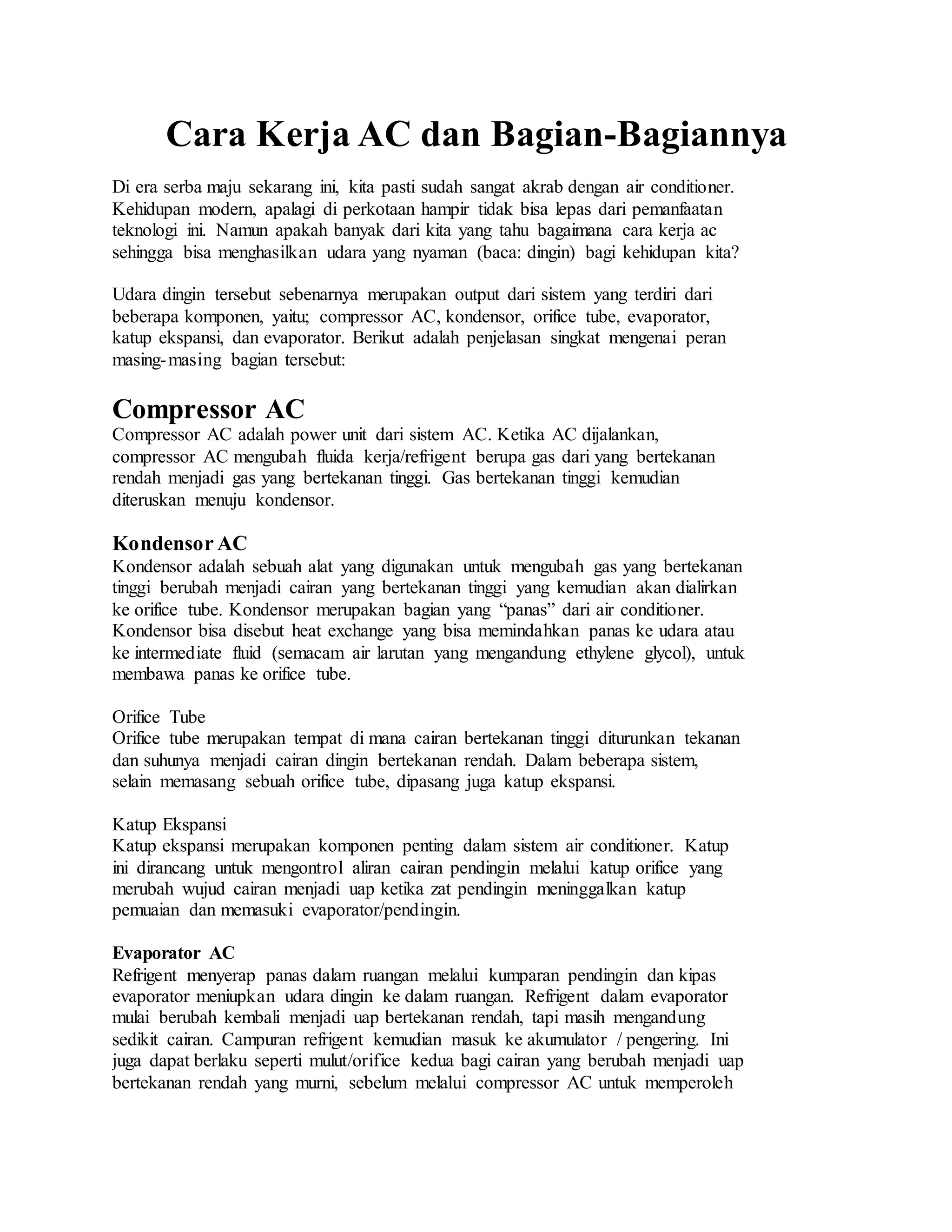Cara kerja ac dan bagian | DOCX