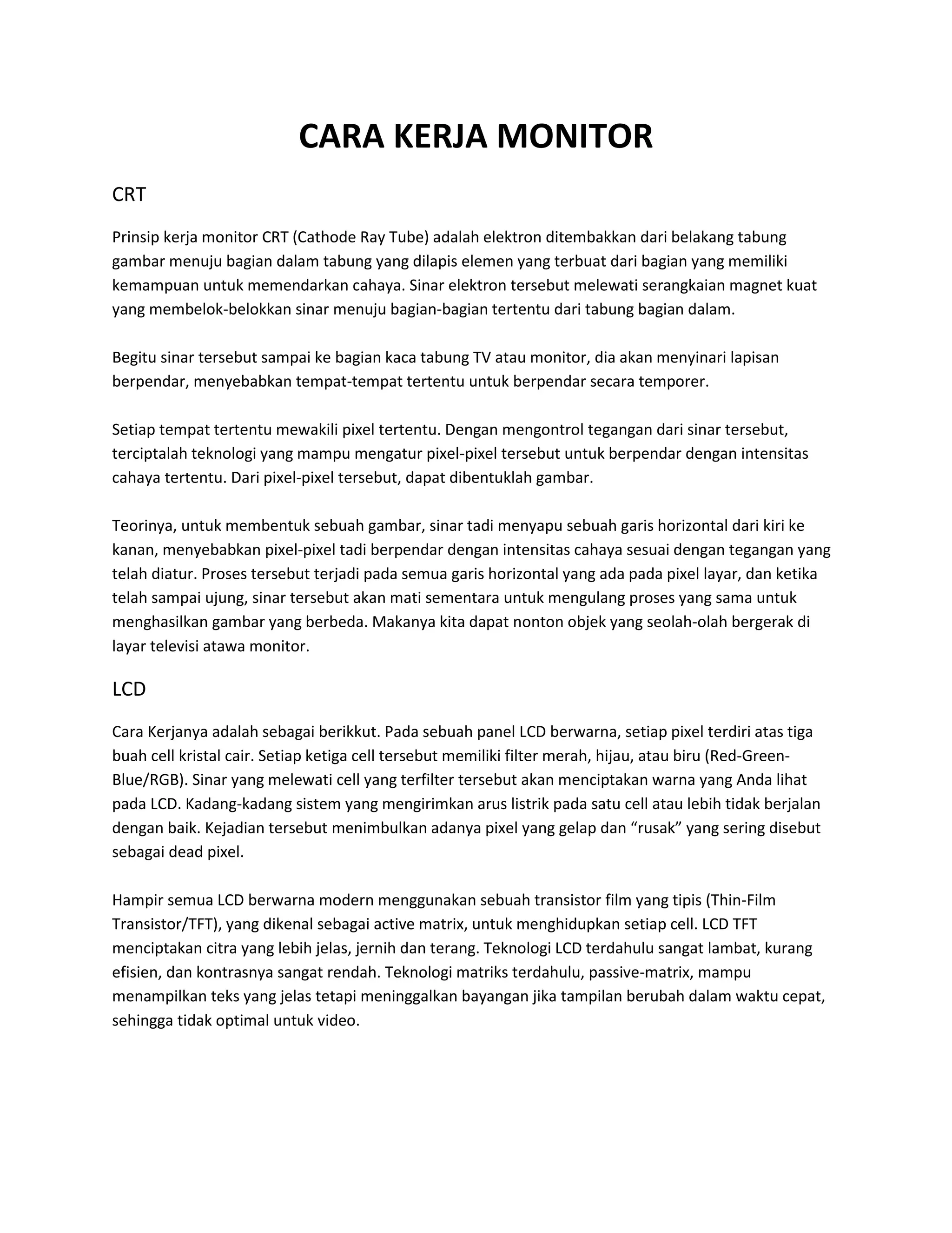 Cara kerja monitor | DOCX